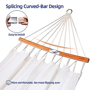 Hammock with Straps Kit, Sportneer Folding Spreader-Bar Double Hammock with Portable Storage Bag, 2-Person Bamboo Curved Bar Hammocks for Indoor Outdoor Garden Patio Backyard Porch Camping Backpacking