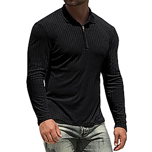 NITAGUT Men's Polo Shirts Long Sleeve Performance Slim Fit Zip T-Shirts for Sports Golf Tennis Workout Black, X-Large