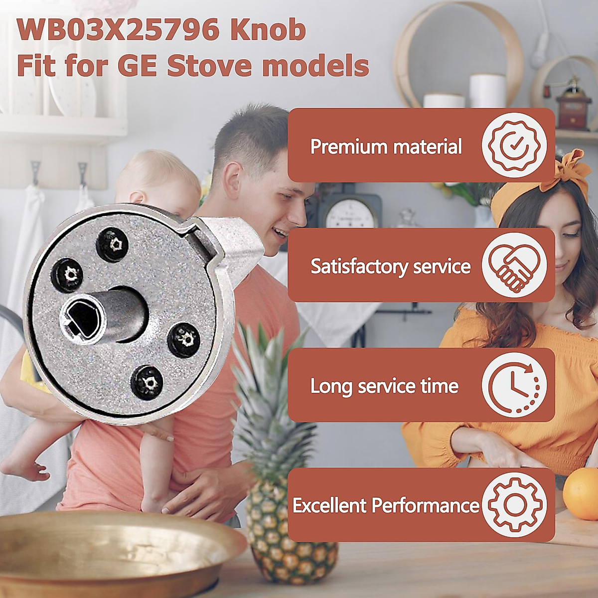 Funmit 5 Pack WB03X25796 Heavy Duty Burner Knob Exact Compatible with General Electric(GE) Stove Range Replaces AP5986232 WB03T10326 PS11721433 B071RXPPGF 4362262 Cooktop, Silver