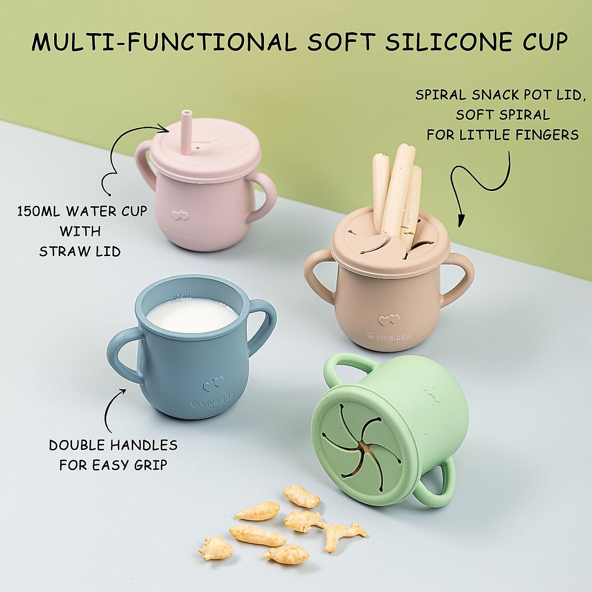 Vivalada Silicone Baby Feeding Set, 12PCS Baby Led Weaning Supplies, Baby Suction Plate with Lid and Bowl Set, Baby Self Feeding Spoons Forks Sippy Cup and Bib, Baby Eating Set 6+ Months (Blue)