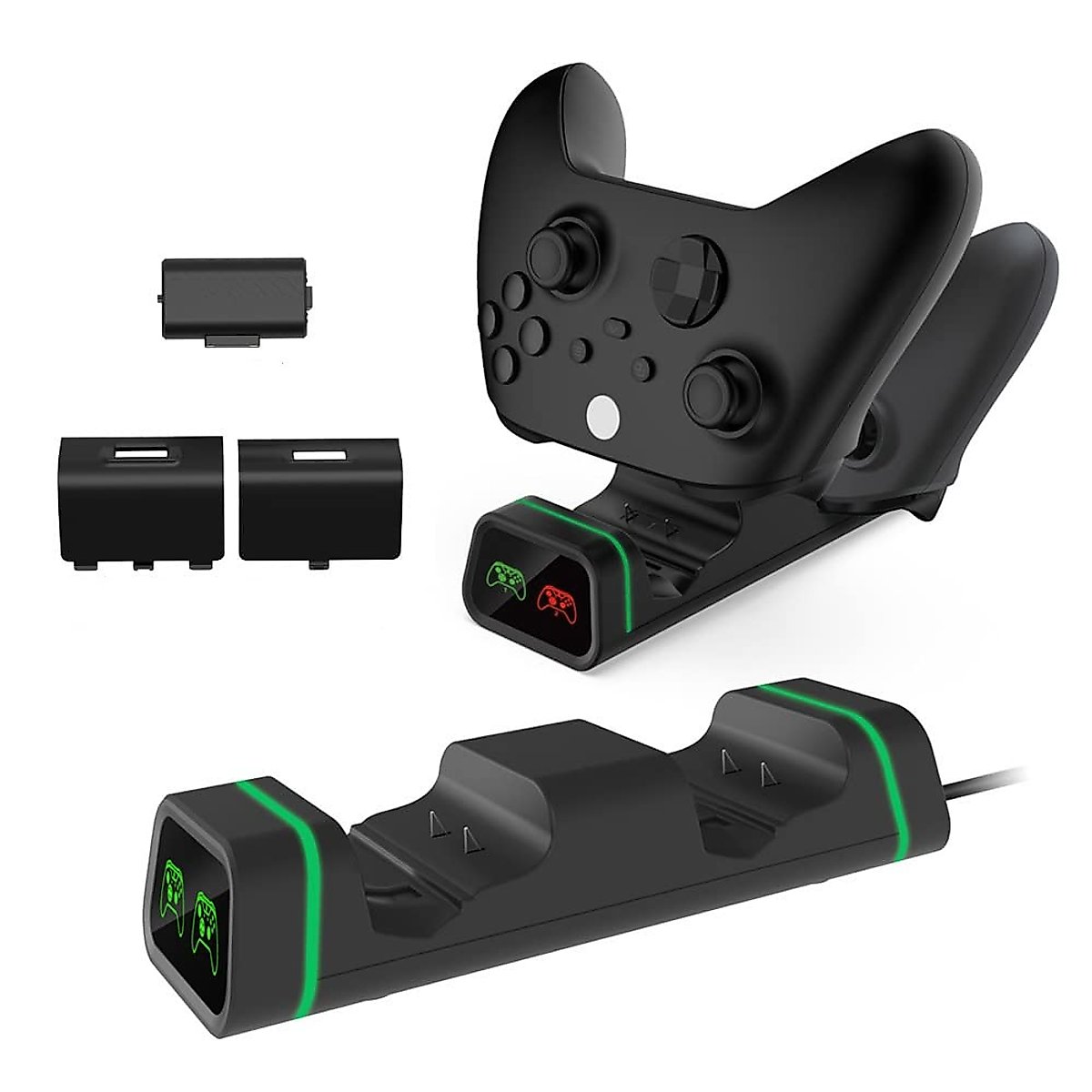 GAMFAMI Controller Charging Station for Xbox One, Controller Charger with 2 x 800mAh Rechargeable Battery Packs Compatible for Xbox One/One X/One S/Xbox One Elite Wireless Controllers…