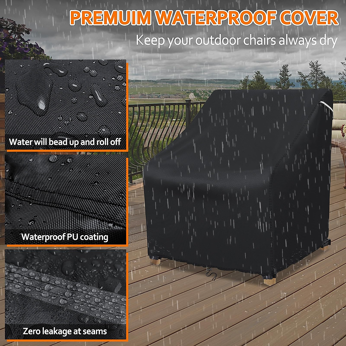 STARTWO Patio Chair Covers Outdoor Furniture Covers Waterproof Fit for 32" Lx 37" W x 36" H, Lounge Deep Seat Cover, Heavy Duty Chair Covers for Lawn Furnitures, Black