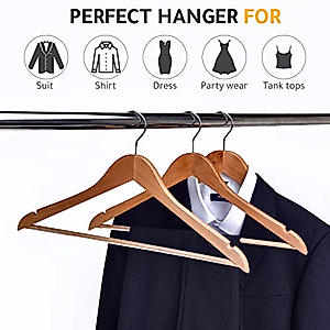 Quality Wooden Hangers - Slightly Curved Hanger Set - Solid Wood Coat Hangers with Stylish Chrome Hooks - Heavy-Duty Clothes, Jacket, Shirt, Pants, Suit Hangers (Natural, 10)
