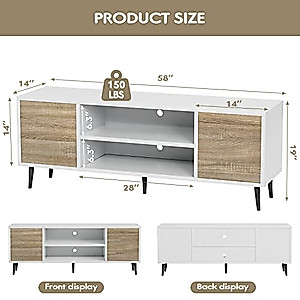 YESHOMY Modern TV Stand for 65" Television, Entertainment Center with Two Storage Cabinets, Retro Style Media Console for Living Room, Bedroom, Office, 58 Inch, White and Coffee