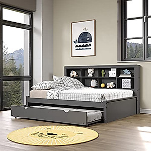 Donco Kids Equable Modern Full Bookcase Daybed with Trundle in Dark Grey Finish