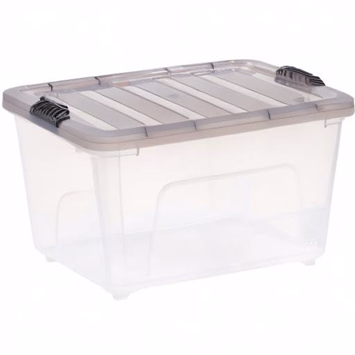 IRIS USA 5 Pack 32 Quart Stack & Pull™ Clear Plastic Storage Box with Buckles, Gray
