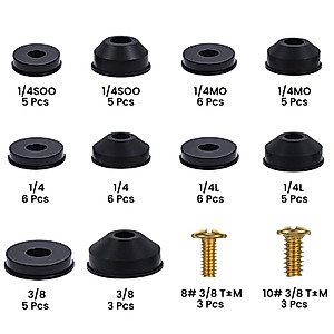 Xindojuz 58 PCS Hose Bib Repair Kit, Outdoor Faucet Washers Assorted Kit with Brass Screws, Flat and Beveled Washers Replacement Rubber Assortment Kits for Repairing Faucet Leak (Black)