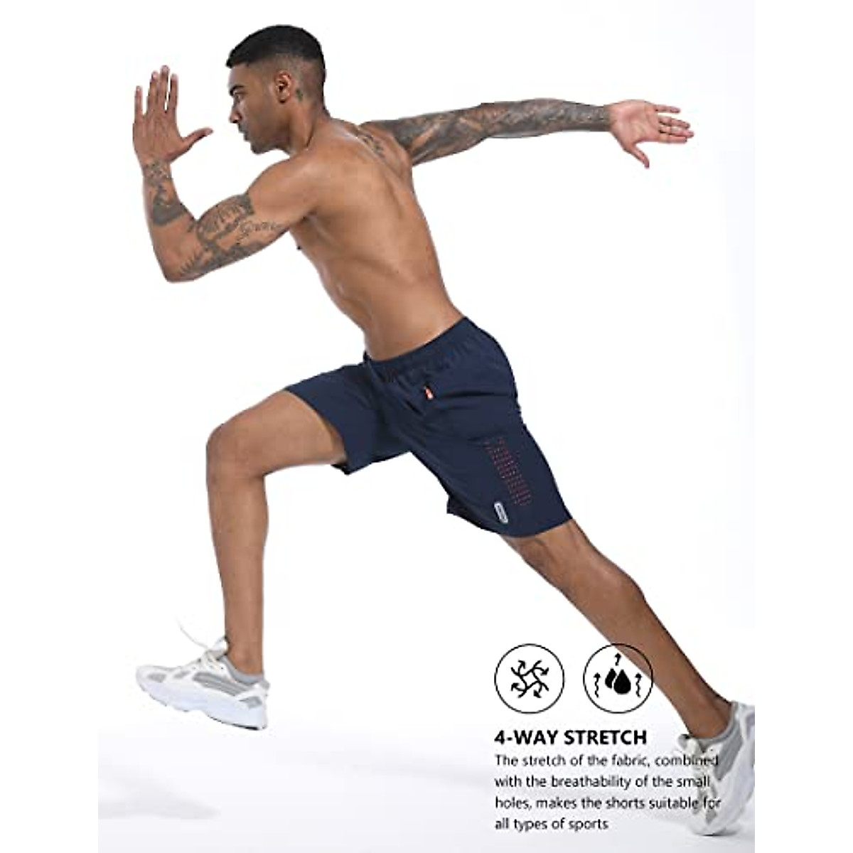 Purltoan Gym Shorts for Men Quick-Dry Workout Hiking Shorts 7 Inch Sports Running Sweat Shorts with Zipper Pockets Navy L