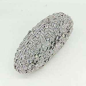 Dazzling Flower Women Silver Crystal Clutch Evening Bag Wedding Party Diamond Handbag and Purse