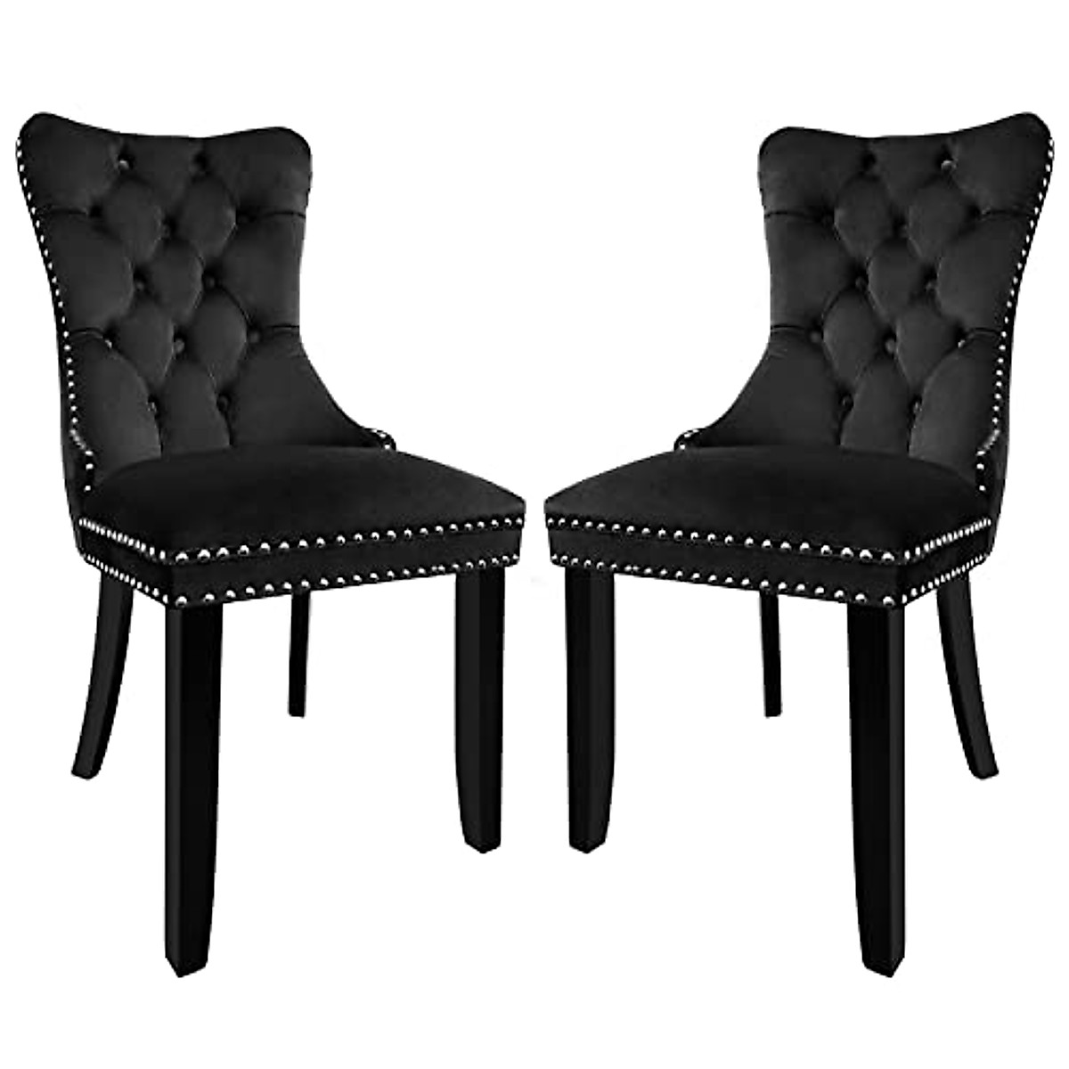 Wonder Comfort Velvet Upholstered with Nailhead Back and Ring Pull Trim Solid Wood Dining Chairs Set of 2, 19.724.437.4, Black