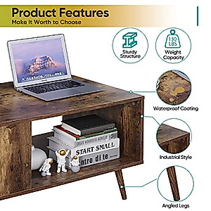 SUPER DEAL 2 Tier Wooden Coffee Table with Storage Shelf for Living Room, Modern Mid-Century Accent Furniture Rectangle Industrial Cocktail Table for Indoor Bedroom Apartment, 40 inch Rustic Brown