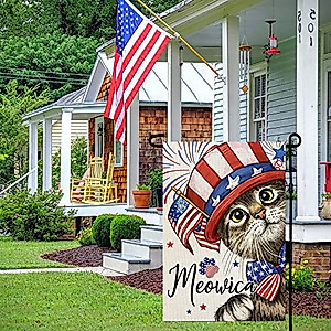 CROWNED BEAUTY 4th of July Patrioctic Cat Garden Flag 12x18 Inch Double Sided for Outside Memorial Day Welcome Blue Red Independence Day Yard Flag