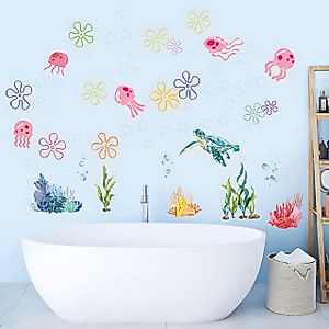Jellyfish Bubbles Wall Stickers Under The Sea Ocean Wall Decals Bedroom Bathroom Baby Nursery Wall Decor Birthday Party Backdrop for Boys Girls