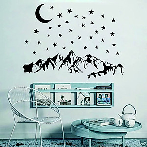ANFRJJI Mystery Mountain Decal Hill Silhouette Art Vinyl Wall Sticker with Cute Moon and Stars Wall Art Murals for Living Room and Bedroom Effect Size : 45"x32"inch (Black-jwh316-Mountain)