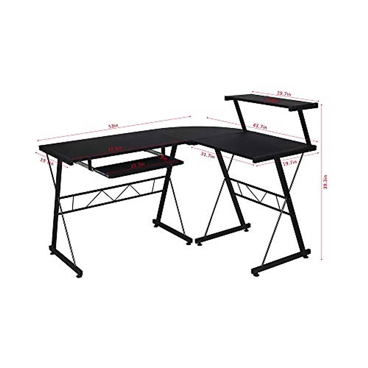 Corner Wood L-Shape Computer Workstation Desk 3 Piece Adjustable Two-Way Shelf Set up