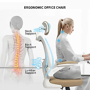 SenceHome Office Chairs, Ergonomic Office Chair, High Back Desk Chair with Adjustable Headrests, Lumbar Support and Flip-up Armrests, Breathable Mesh Computer Chair for Home Office (Khaki)