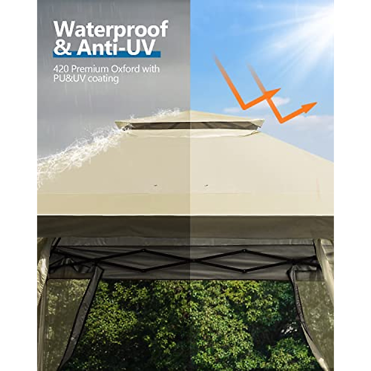 Quictent 11’x11’ Pop up Gazebo Canopy Tent with Mosquito Netting, One Person Setup Vented Outdoor Instant Screened House Tent Shelter with 4 Sand Bags, Khaki