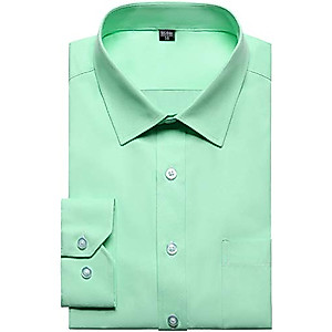 ZEROYAA Men's Long Sleeve Micro Twill Dress Shirt Basic Slim Fit Button Up Business Formal Shirts with Pocket ZYSGCL02 Light Green Large