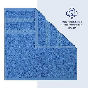 American Soft Linen Luxury Washcloths for Bathroom, 100% Turkish Cotton Washcloth Set of 4, 13x13 in Soft Washcloths for Body and Face, Wash Rags for Kitchen, Baby Washcloths, Electric Blue Washcloths