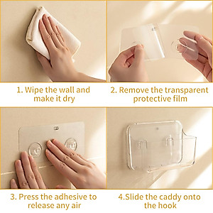 CertBuy 3 Pack Plastic Wall Mount Organizer 7" x 5.5" x 3.7" Adhesive Clear Storage Organize Without Drilling with Self Adhesive Tape Shower Organizer Clear for Bathroom Laundry Kitchen