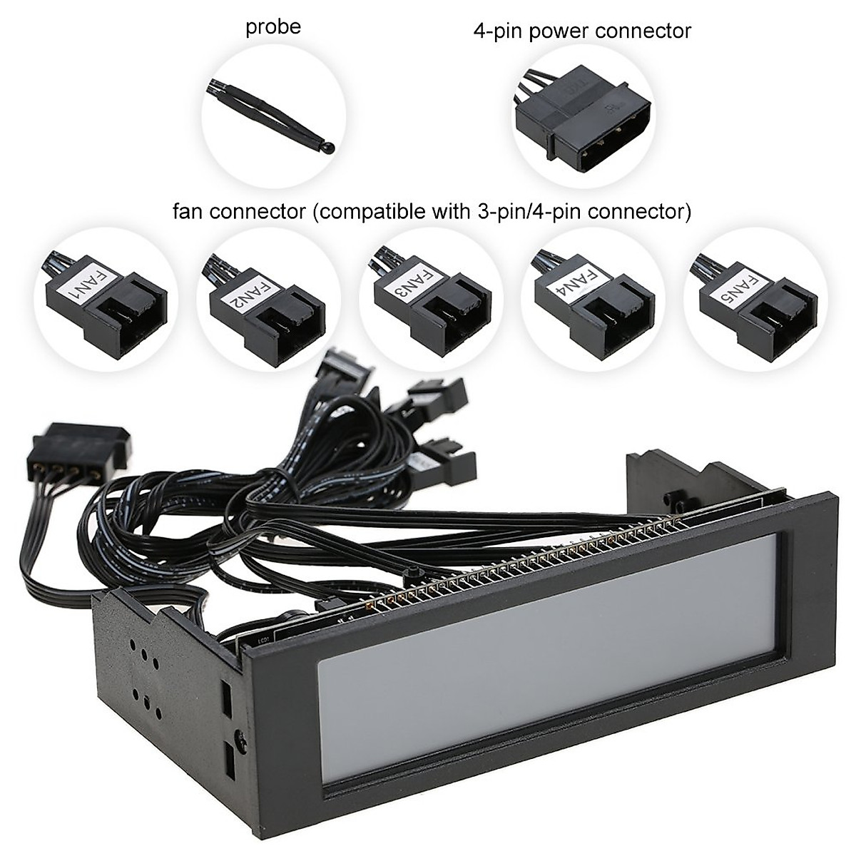 Wscoficey Fan Controller Temperature Monitor Automatic Speed Control LCD Front Panel STW 5.25" 5 Channel Touchscreen for Computer Cooling Fans