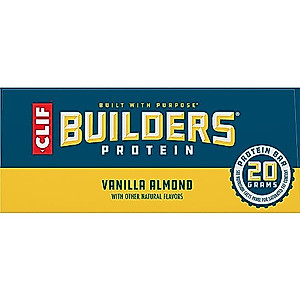 CLIF Builders - Vanilla Almond Flavor - Protein Bars - Gluten-Free - Non-GMO - Low Glycemic - 20g Protein - 2.4 oz. (6 Pack)