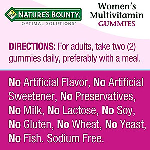 Women's Multivitamin by Nature's Bounty Optimal Solutions, Multivitamin Gummies for Immune Support, Cellular Energy Support, Bone Health, Raspberry Flavor, 80 Gummies