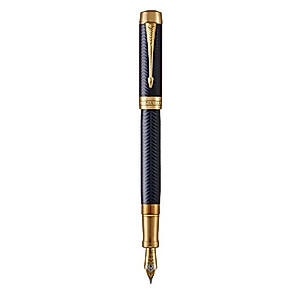 PARKER Duofold Centennial Fountain Pen, Prestige Blue Chevron, Fine Solid Gold Nib, Black Ink and Convertor (1931369)
