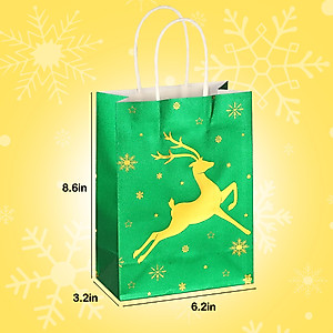 BLEWINDZ 16Pcs Christmas Gift Bags with Tissue Papers for Gifts, 8.6" Small Christmas Goodie Bags Sparkle Treat Bags for Kids Xmas Holiday (Red Green)