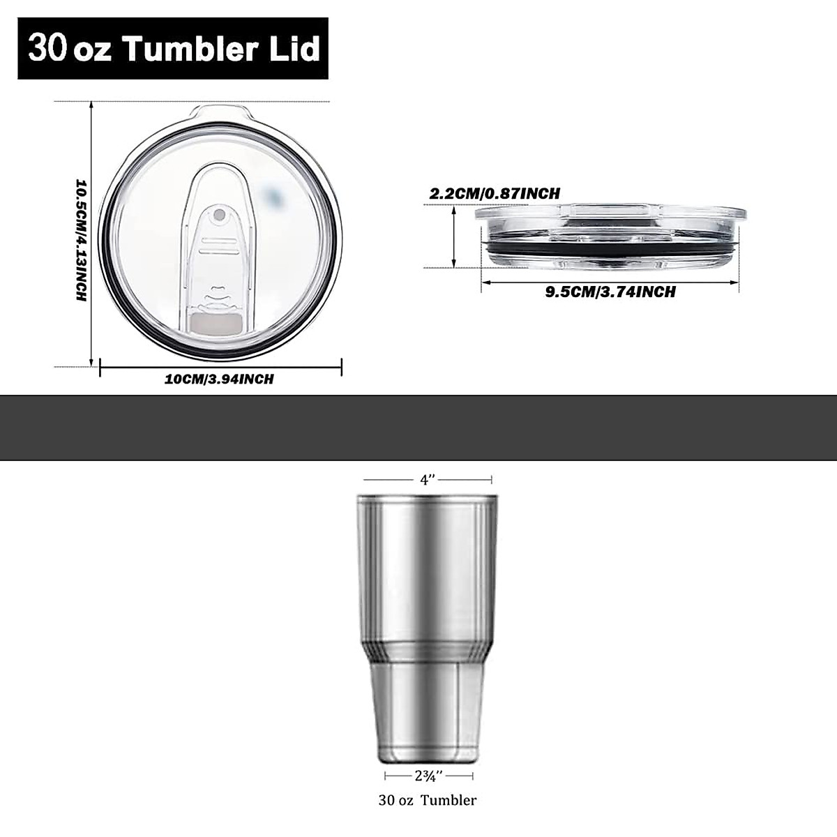 30 oz Tumbler Replacement Lid - Compatible with YETI 30 oz Tumbler, 14 oz Mug, 35 oz Straw Mug and Old Style RTIC, 2 Pack Travel Spill Proof Cup Lids
