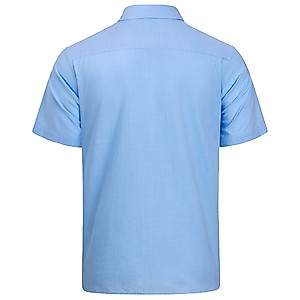 J.VER Men's Short Sleeve Linen Cotton Shirts Casual Button Down Shirt Summer Beach Tops with Pocket Light Blue X-Large