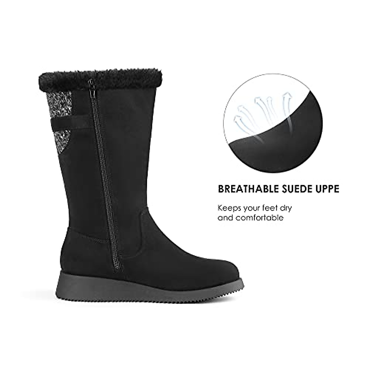DREAM PAIRS Womens DSB212 Winter Snow Boots Mid-Calf Fashion Furry Warm Tall Boot Black Size 10