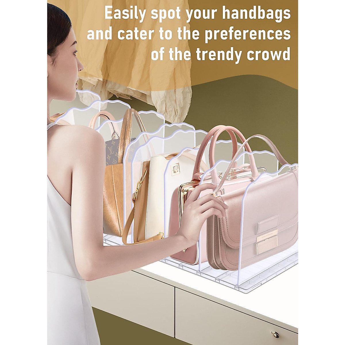 Nagobi Purse Storage Organizer for Closet, Adjustable Bag Organizer Closet, Clear Acrylic Handbag Storage Organizer Perfect for House, Bedroom, Office, Cabinets (8 Layer)