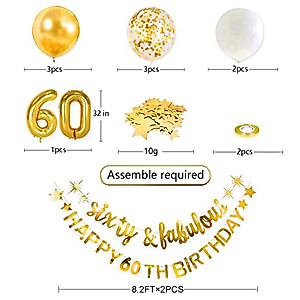 Gold Sixty & Fabulous Happy 60th Birthday Banner Garland Foil Balloon 60 for Womens 60th Birthday Decorations Hanging 60 and Fabulous Cheers to 60 Years Old Birthday Party Supplies Backdrop