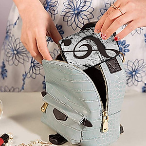 susiyo Black Background With Music Notes Credit Card Wallet, RFID Blocking Compact Women Leather Card Holder Zipper Purse