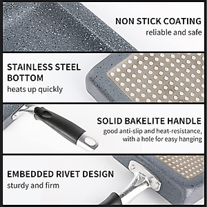 RATWIA Japanese Omelette Pan,Non-Stick Tamagoyaki Egg Pan Small Frying Pan with Anti Scalding Handle,5"x 7" Rectangle Pan with Silicone Spatula & Brush,Gray