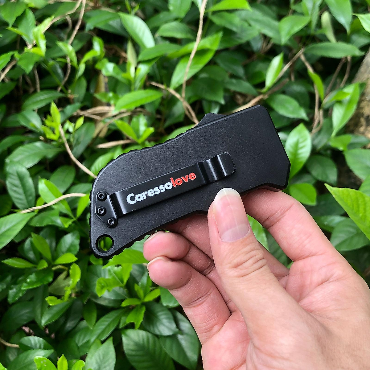 Caressolove Automatic Pocket Knife, Black Razor Blades Utility Knife, Box Cutters Retractable Heavy Duty, Premium Safety Push Button Knife with 5PCS Blades