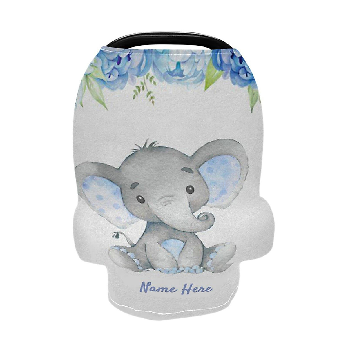 Personalized Baby Car Seat Cover with Name & Date, Custom Cute Elephant Baby Car Seats Canopy for Boys Girls, Nursing Breastfeeding Stroller Covers, Gift for Newborn Infant