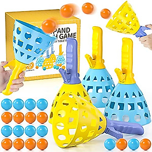 TEMI Pop Pass Catch Ball Game with 4 Catch Launcher Baskets and 20 Balls, Beach Toys Backyard Outdoor Indoor Game Age 3 4 5 6 7 8 9 10+ Years Old Boys Girls Kids Adults Family Christmas Easter Gifts