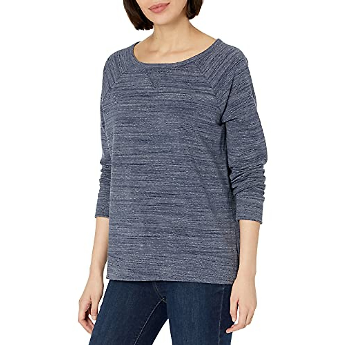 Daily Ritual Women's Oversized Terry Cotton and Modal High-Low Sweatshirt, Navy, Space Dye, Medium