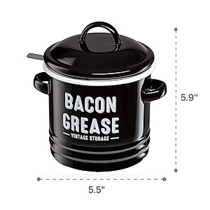 Granrosi Bacon Grease Container with Strainer - 36OZ Stainless Steel Bacon Grease Saver with Airtight Lid; Farmhouse Style Strainer - Black
