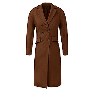 Coats For Women, Woolen Coat Winter Long Solid Double Breasted Sleeves Pocketless Coat Outwear Decoration Coat Women Cropped Blazer Jackets Full Length Puffer Coat Jacket (XL, Brown)