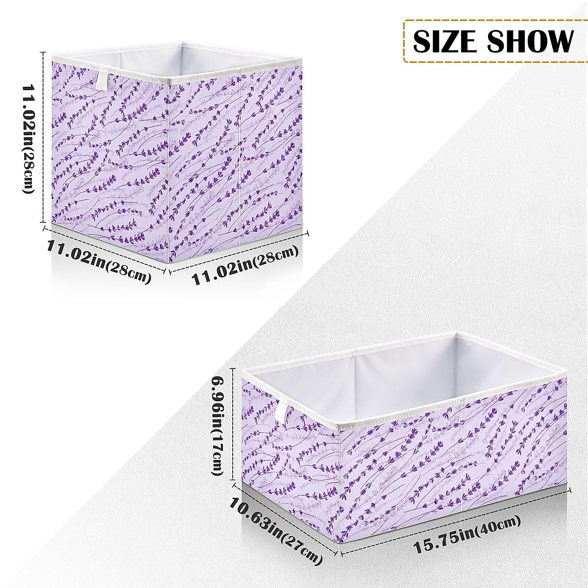 Emelivor Lavender Purple Rectangle Storage Bins Fabric Storage Cube Large Foldable Storage Baskets Cloth Box Containers for Shelves Nursery Closer Bedroom Home,16 x 11inch