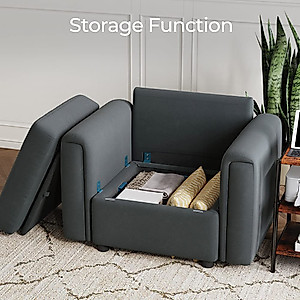 LINSY HOME Modular Sectional Sofa with Storage, Washable Sectional Couch, Covers Changeable, Single Couch Modular Chair to Extend Your Sofa, Dark Grey