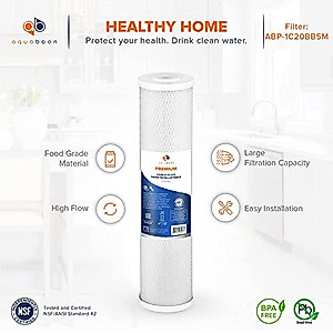 Aquaboon Universal Fit Whole House 5 Micron 20 x 4.5 inch Cartridge | Premium Coconut Shell Water Filter Cartridge | Activated Carbon Block CTO | Compatible with CB-45-2005, Pentek EP-20BB, 4 Pack