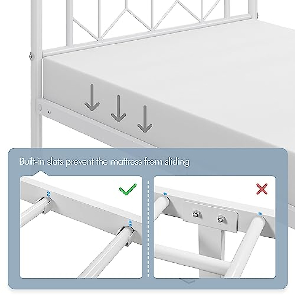 Yaheetech Metal Platform Bed Frame Mattress Foundation with Diamond Pattern Headboard/Footboard/Heavy Duty Steel Slat Support/Under Bed Storage/No Box Spring Needed/Twin Size White