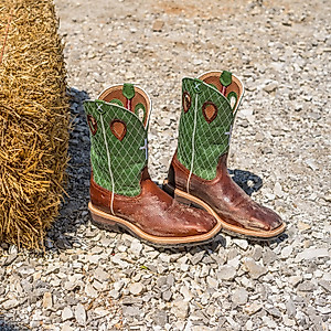 Twisted X Men's 12" Western Work Boot, Square Toe Steel Toe, Cognac Glazed Pebble & Lime, 11.5 D