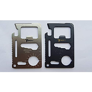 Survival Credit Card Multitool by Tuncily (2 Pack - Black & Silver) - 11 in 1 Wallet Multipurpose Tool, Bottle Opener, Everyday Utility Tactical Multi Tool, Christmas Gifts Stocking Stuffers for Men