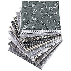 10 Pieces 20 x 20 Inch Squares Floral Fabric Patchwork Quilting Gray Square Bundle Sewing Patchwork Fabric Floral Dot Stripe Pattern Fabric for DIY Art Crafts Scrapbooking Hand Sewing Projects