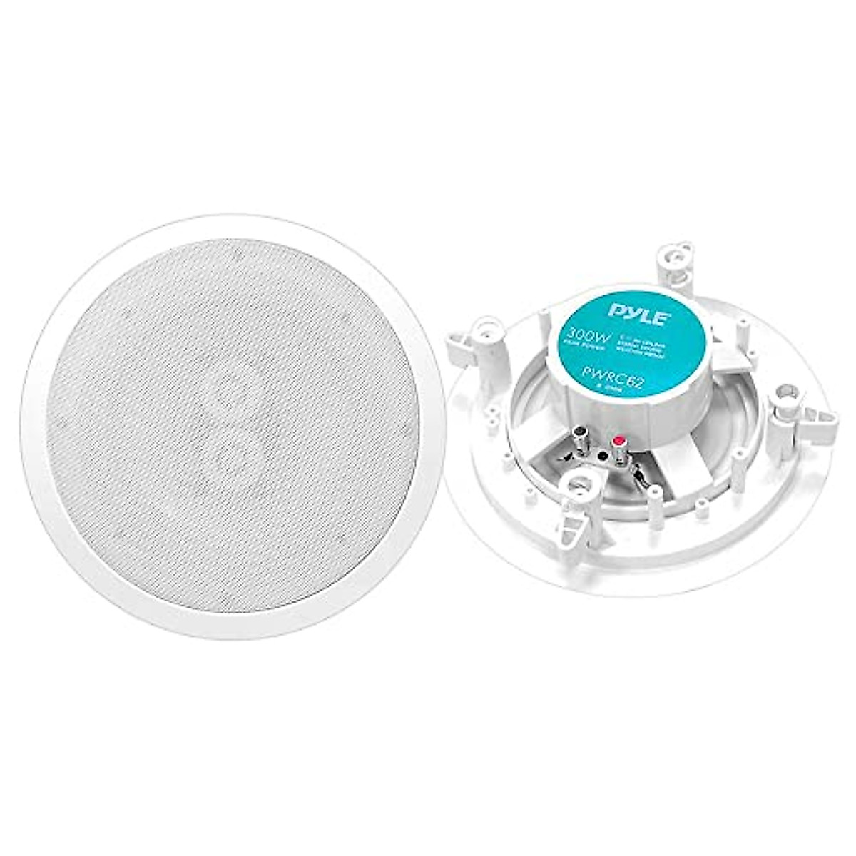 Pyle 6.5 Inch 300W Dual Channel 8 Ohm Home Audio in Ceiling Marine Grade Waterproof Speaker with 60Hz to 22kHz Frequency Response (2 Pack)